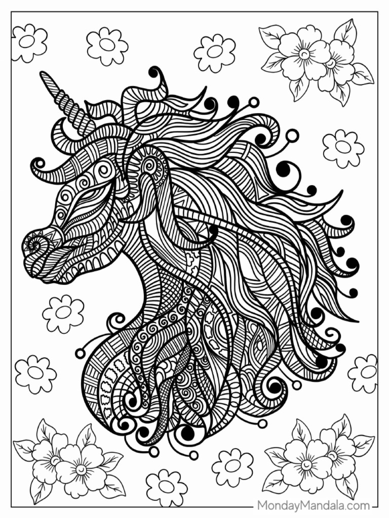 Unicorn Zentangle Coloring Page | PDF