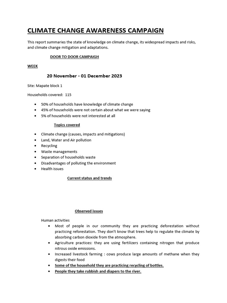 CLIMATE CHANGE AWARENESS CAMPAIGN-1 | PDF | Climate Change | Climate ...