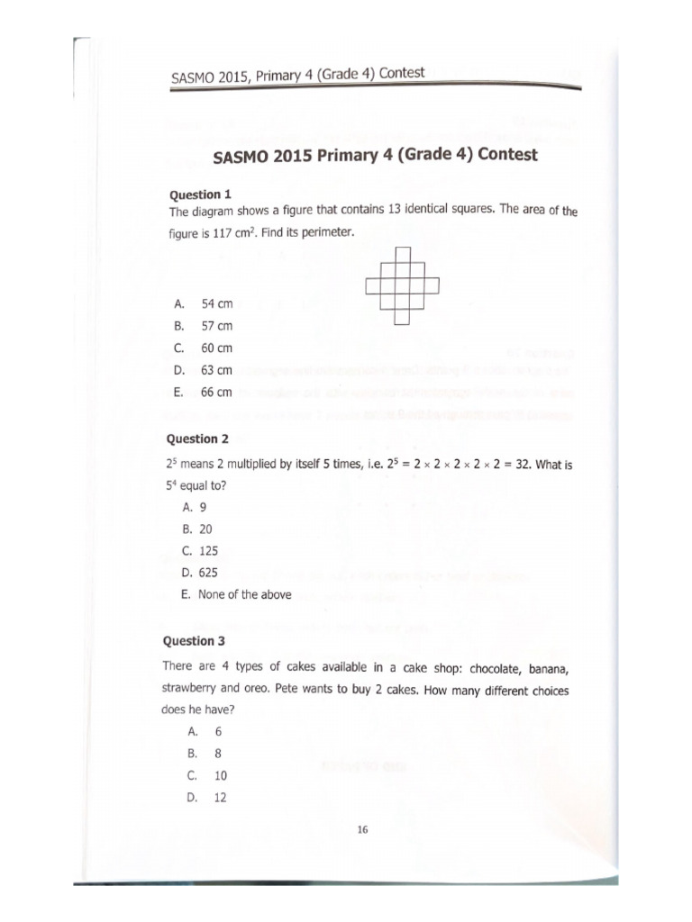 SASMO 2015, Primary 4 (Grade 4) Contest 2 | PDF