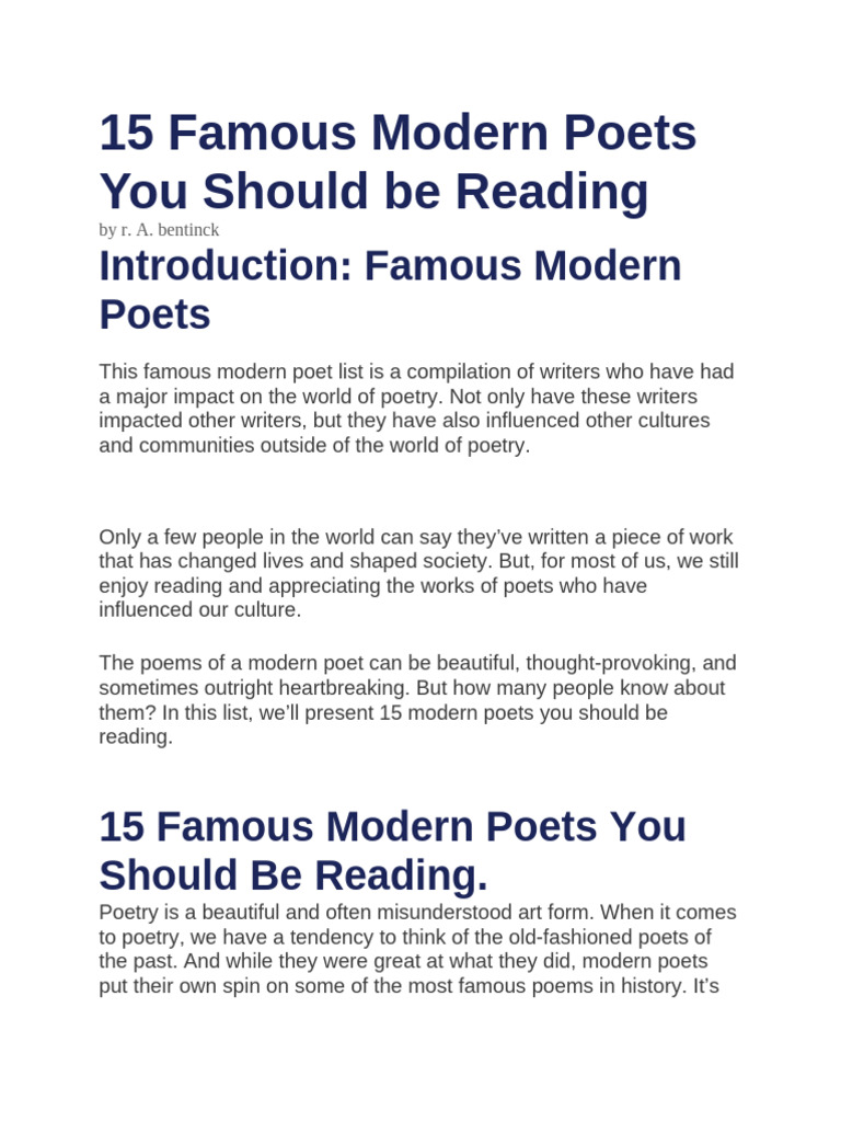 15 Famous Modern Poets You Should be Reading | PDF | Sylvia Plath | T ...