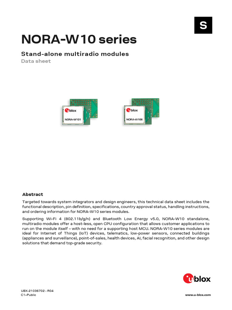 Nora w10 Datasheet Ubx 21036702 | PDF | Ieee 802.11 | Wi Fi