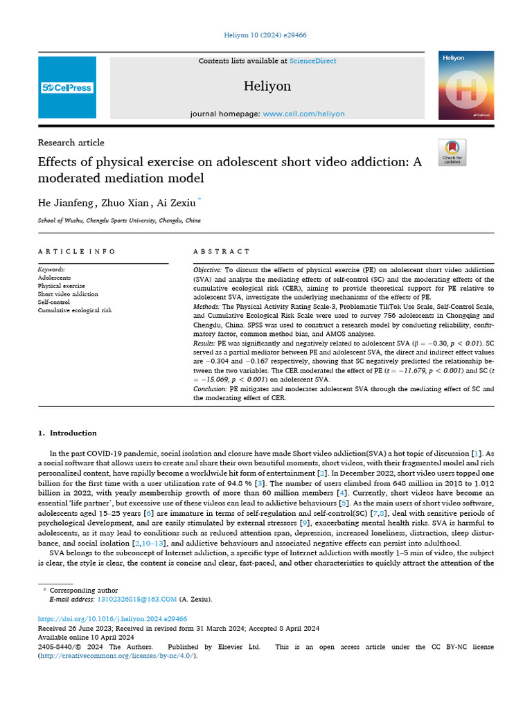 EN - Effects of Physical Exercise On Adolescent Short Video Addiction | PDF