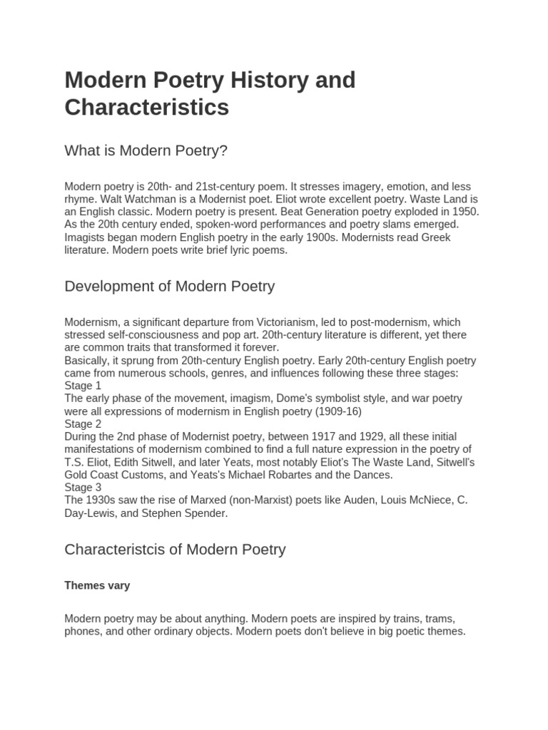 Modern Poetry History and Characteristics | PDF | Poetry | English Poetry