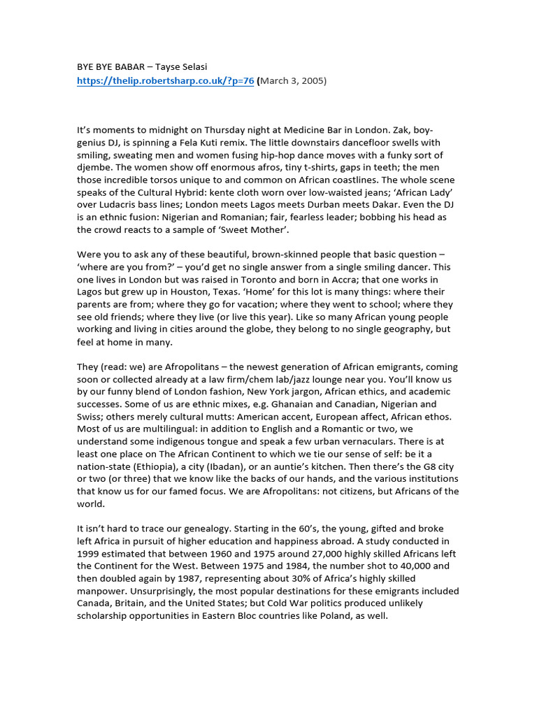 Afropolitismo BYE BYE BABAR | PDF