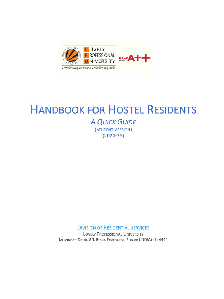 Hostel Residents Handbook (2024-25) - Student Version | PDF | Surveillance | Bed