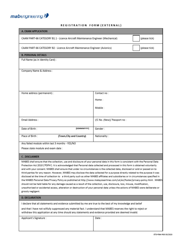 CAAM Part-66 Exam Application Form | PDF | Justice | Crime & Violence