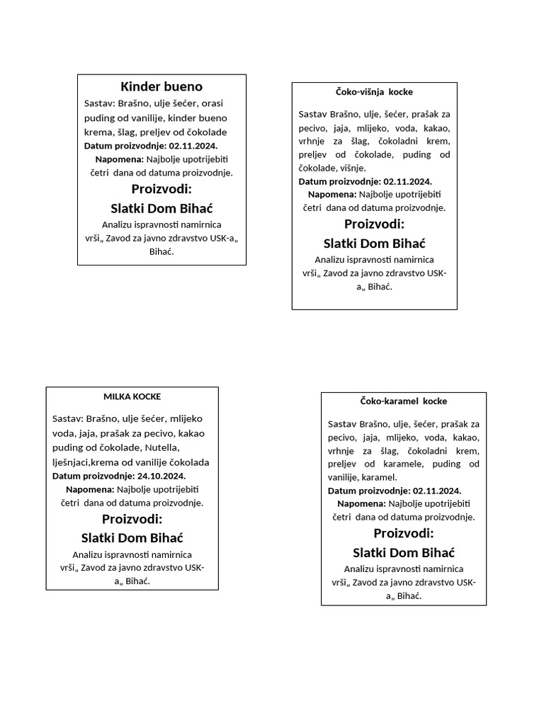 Deklaracije Čokoladna Torta 14.10. | PDF