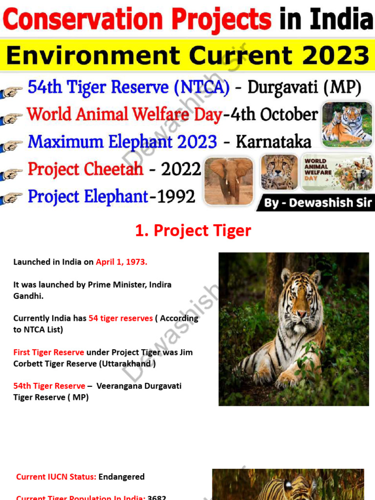 Environment Current Affairs 2023 Animal Conservation Projects | PDF ...