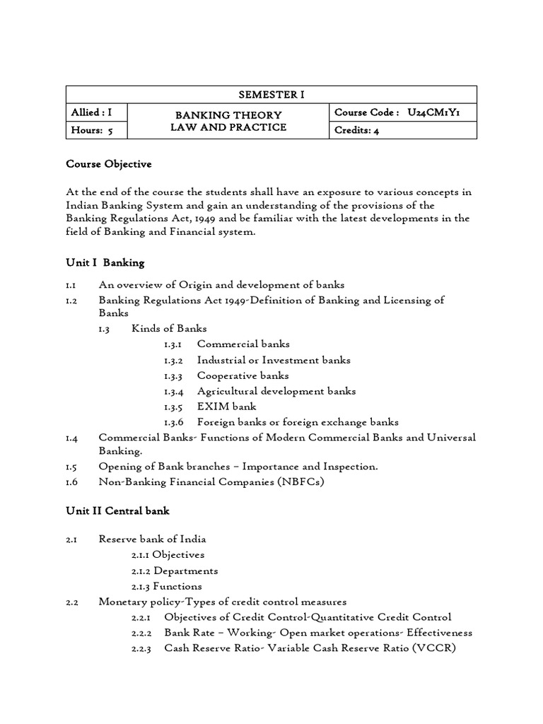 General Banking Syllabus | PDF | Banks | Negotiable Instrument