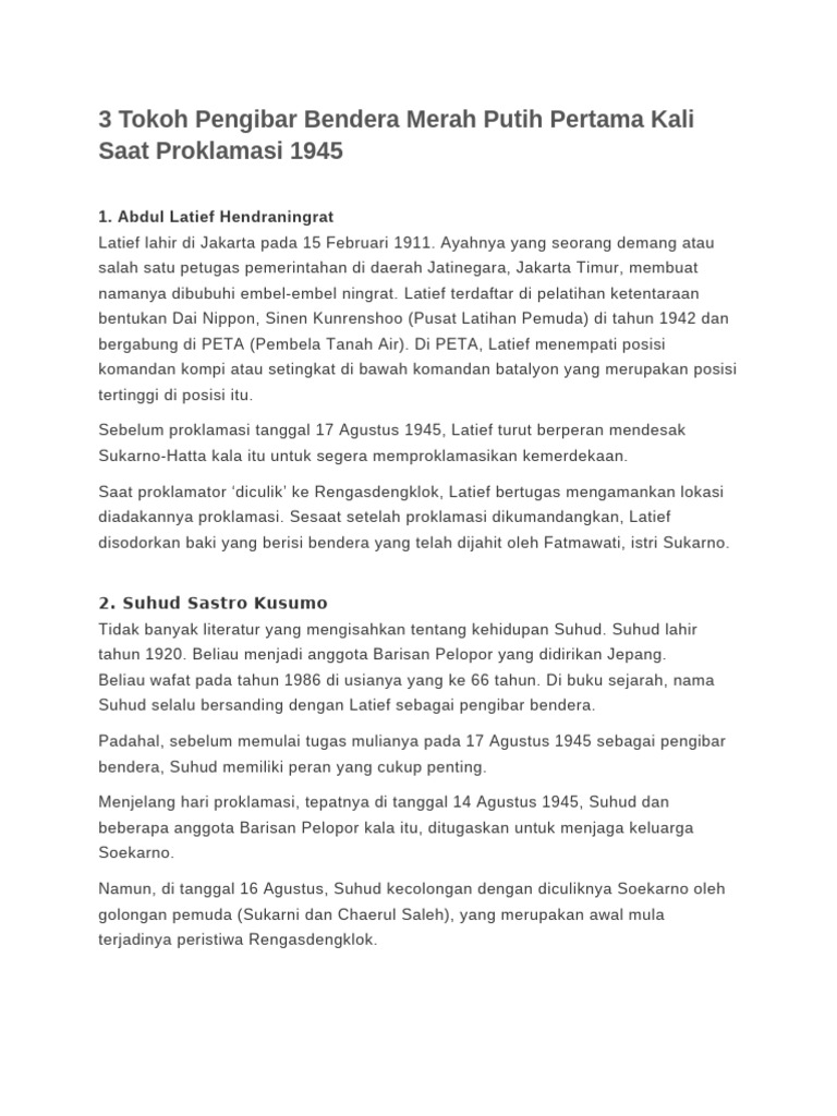 3 Tokoh Pengibar Bendera Merah Putih Pertama Kali Saat Proklamasi 1945 ...