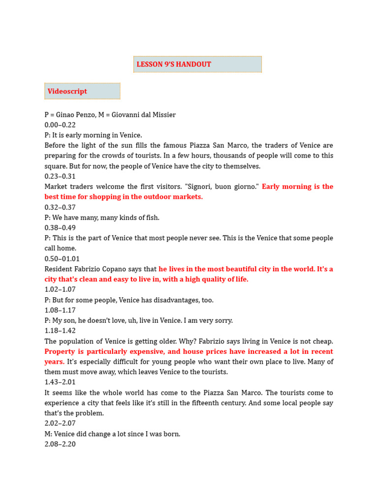 Lesson 9 - Handout | PDF | Venice
