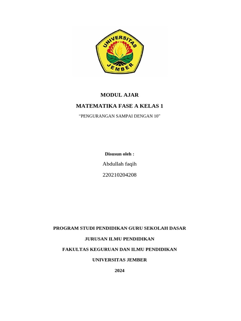 Modul Ajar Pengurangan Kelas 1 SD | PDF