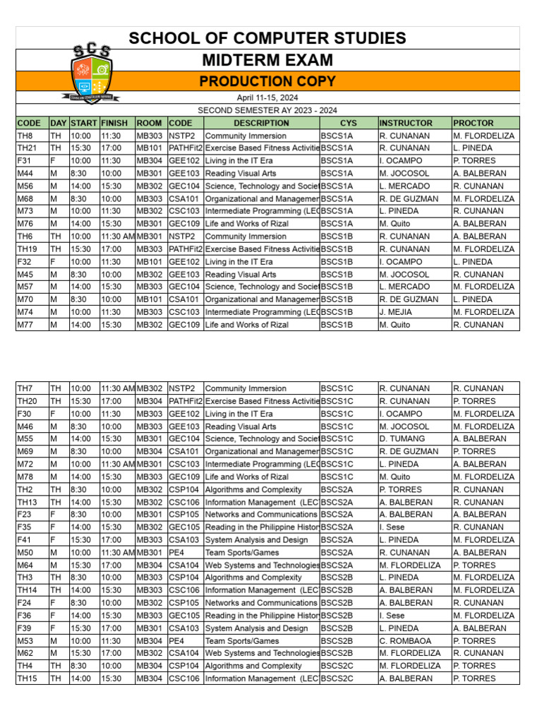 CS-MIDTERM-SCHEDULE-STUDENTS | PDF | Science