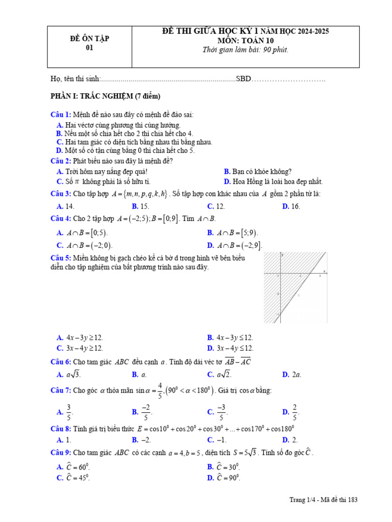 ĐỀ ÔN TẬP GKI TOÁN 10 01 | PDF