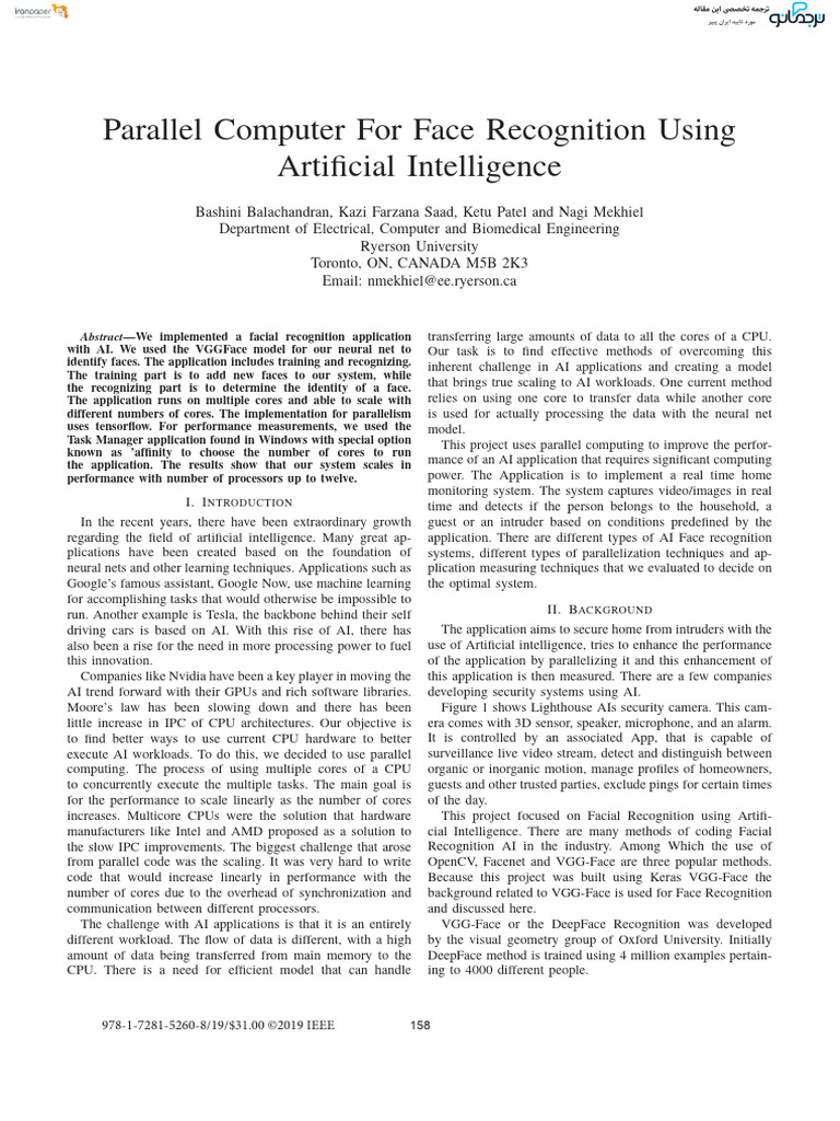 Parallel Computer For Face Recognition Using Artificial Intelligence | PDF | Multi Core ...