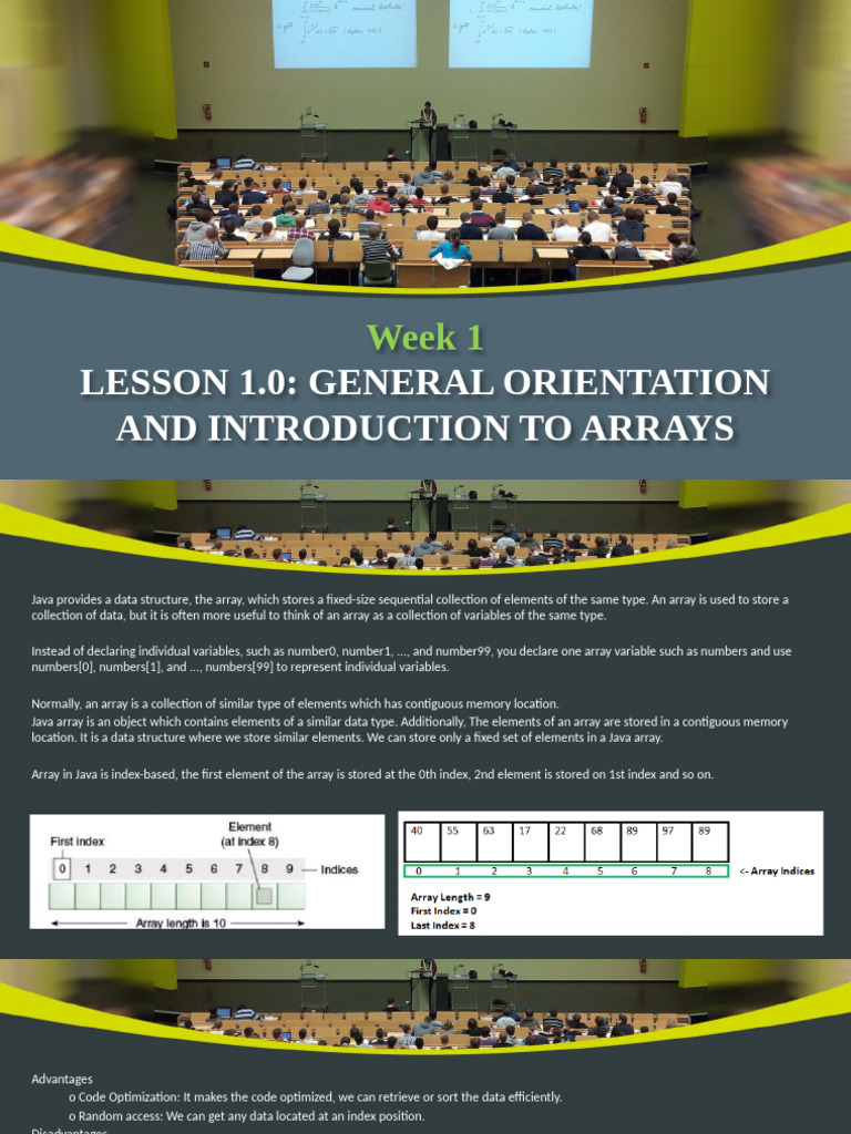 General Orientation and Introduction To Arrays LECTURE | PDF | Computer ...