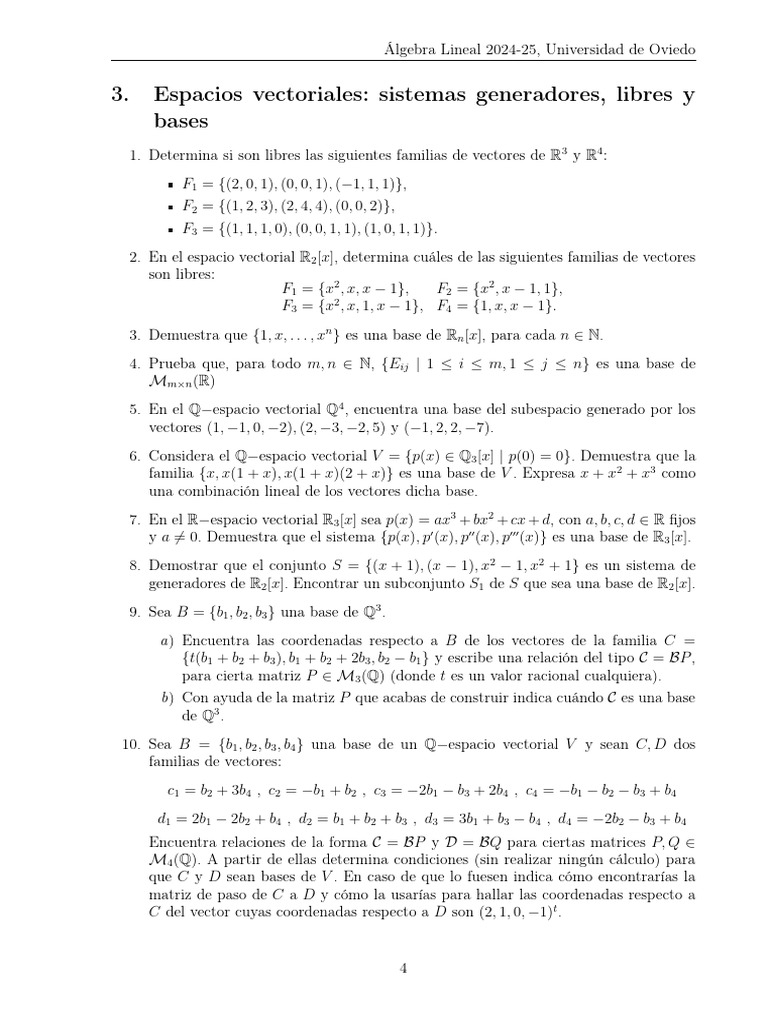 Hojas de Problemas 3 | PDF | Espacio vectorial | Vector Euclidiano