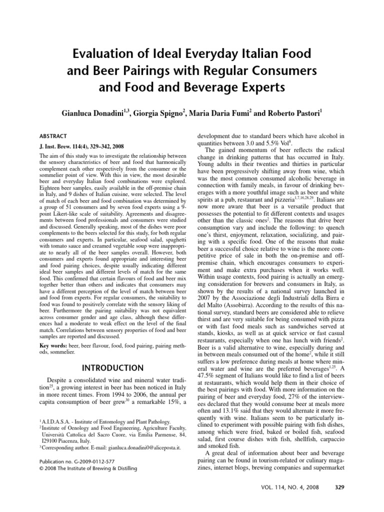 Evaluation Italian Food and Beer Pairing | PDF | Beer | Drink