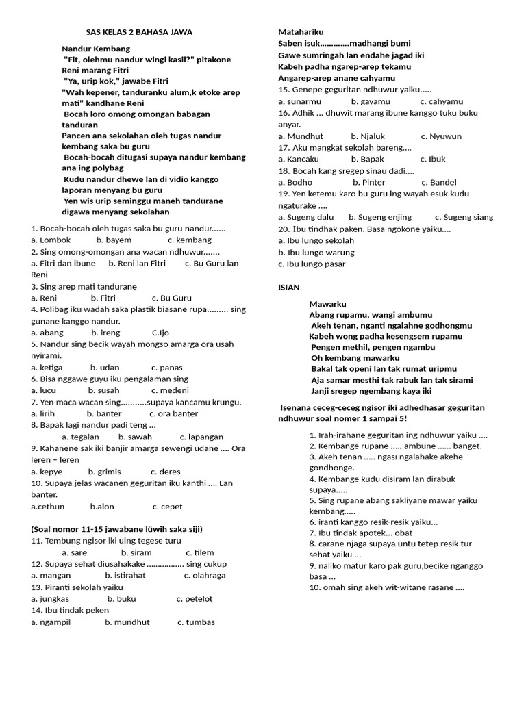Bahasa Jawa Kls 2 Indh | PDF