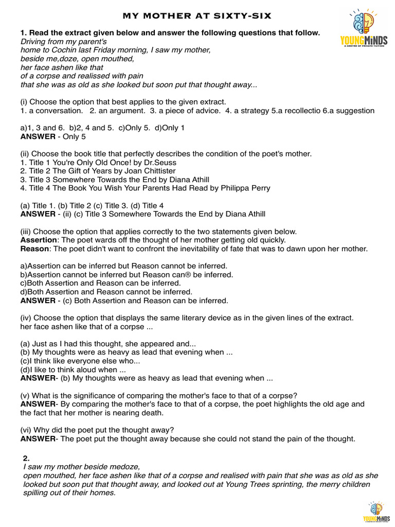 My Mother at 66 Class 12 | PDF | Thought