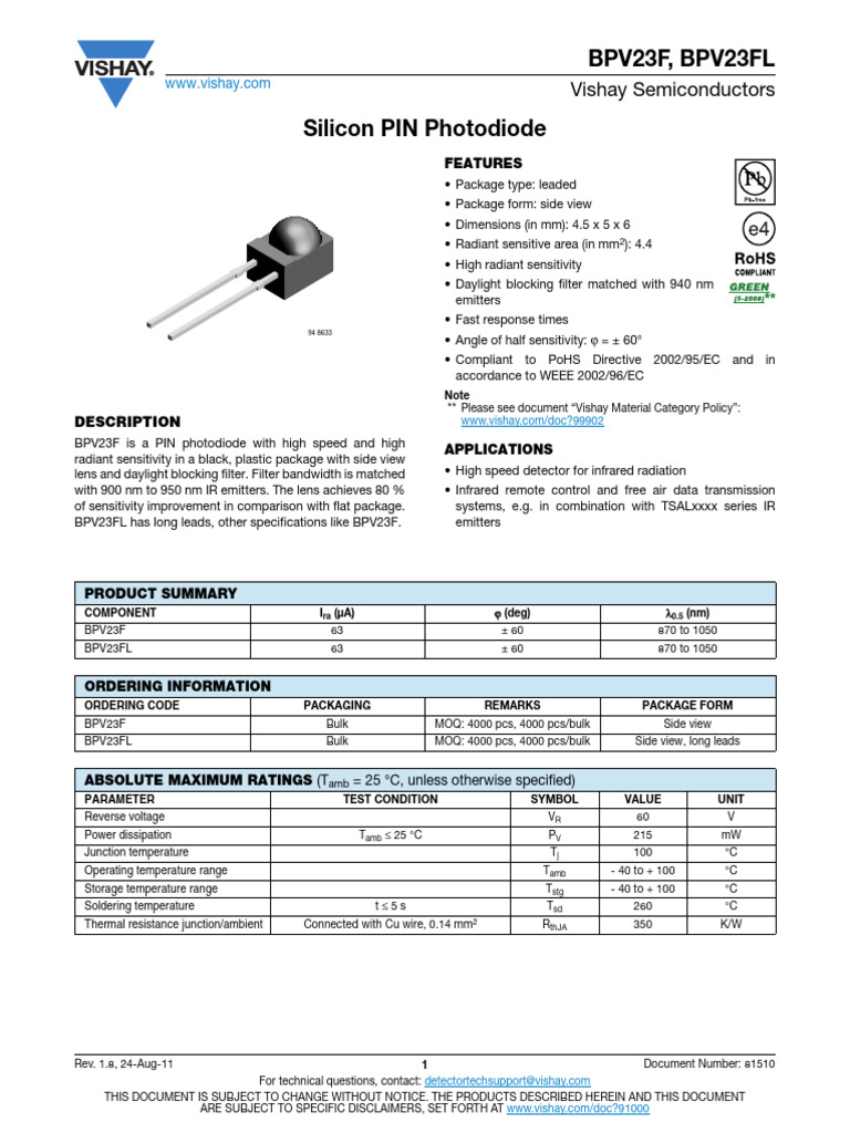 bpv23f | PDF | Infrared | Diode