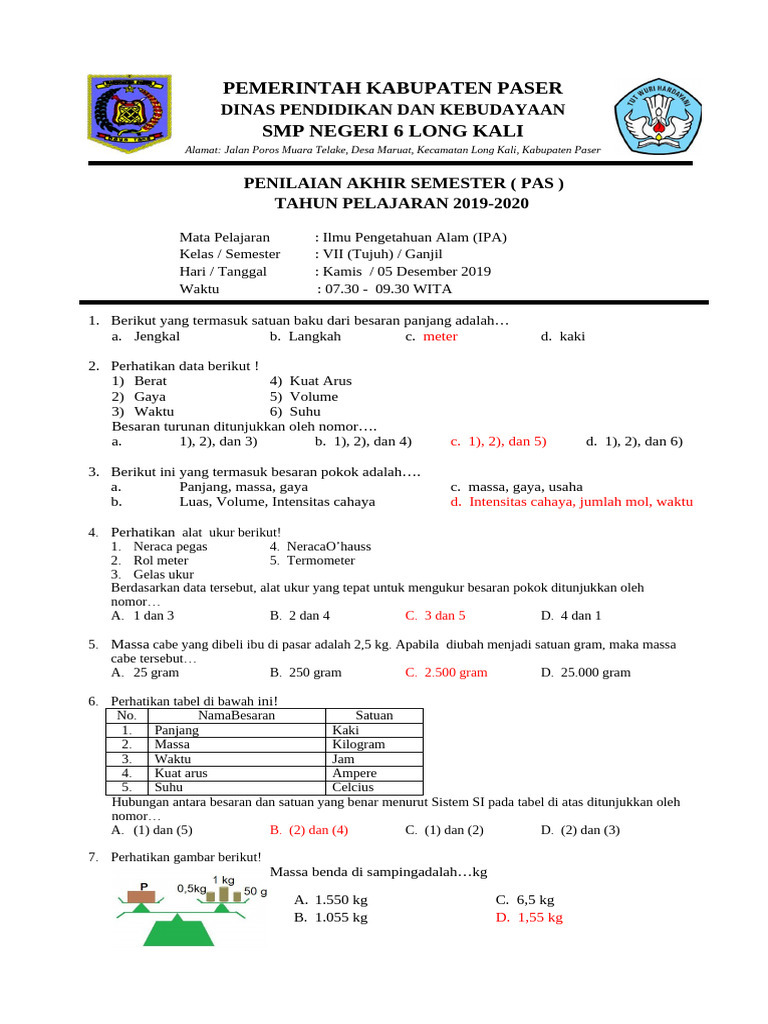 Soal Pas Kelas Vii Baru | PDF