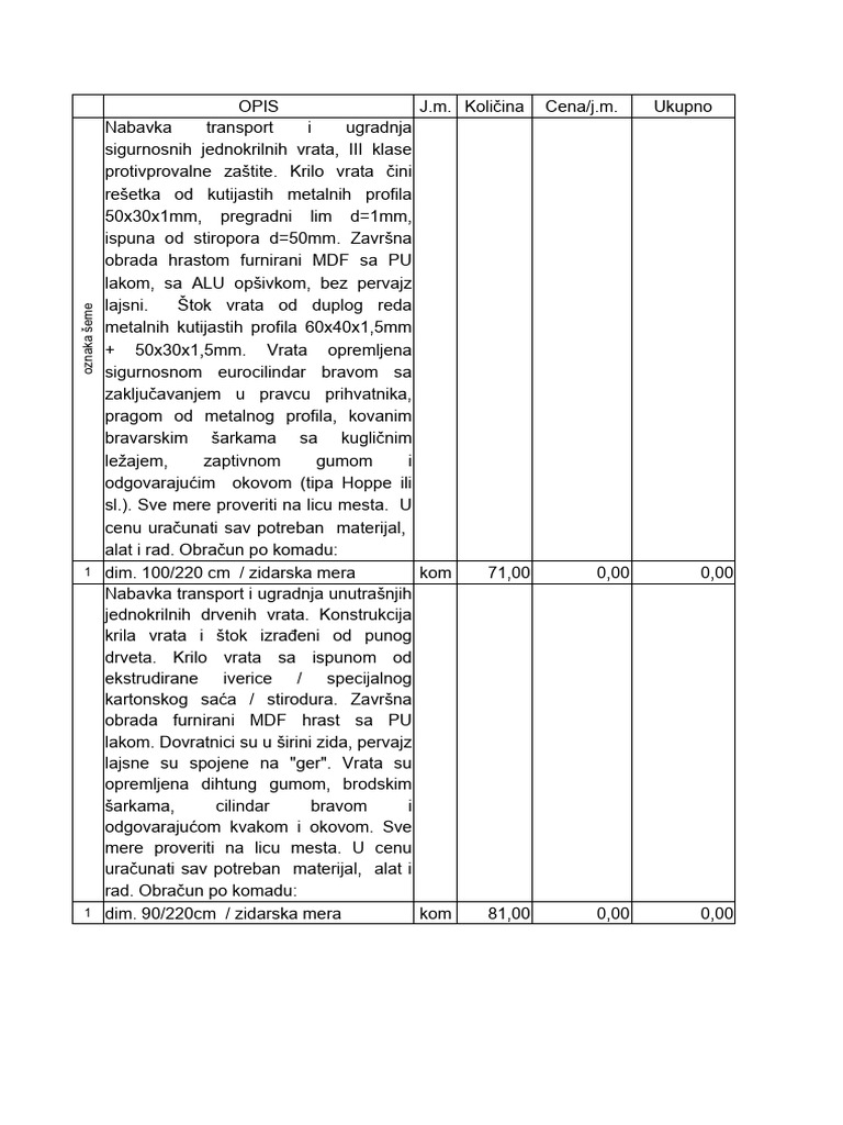 Stolarija Objekat 2 - 241029 - 090205 | PDF