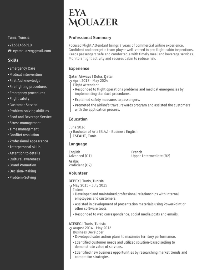 Eya Resume 2 | PDF | Flight Attendant