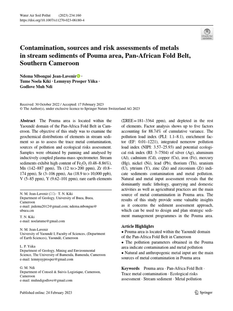 Contamination, Sources and Risk Assessments of Metals in Stream ...