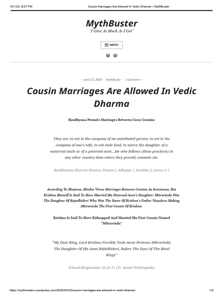 Cousin Marriages Are Allowed in Vedic Dharma - MythBuster | PDF ...