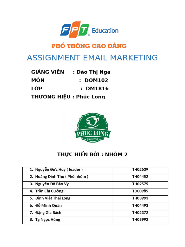 ASS1 - EMAIL MARKETING - Nhom 1 | PDF