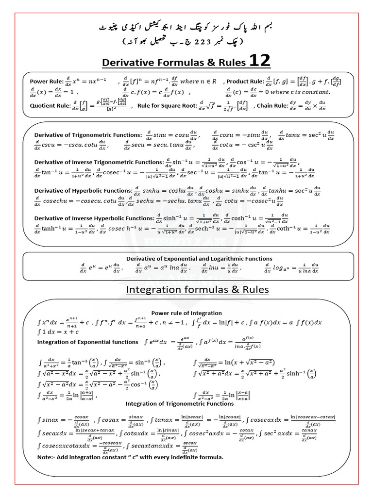 Derivative Formulas | PDF | Real Analysis | Special Functions
