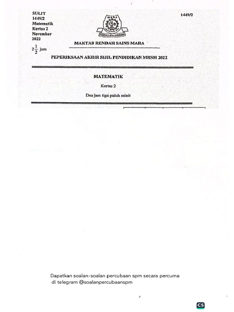 Matematik K2 Trial MRSM 2022 | PDF