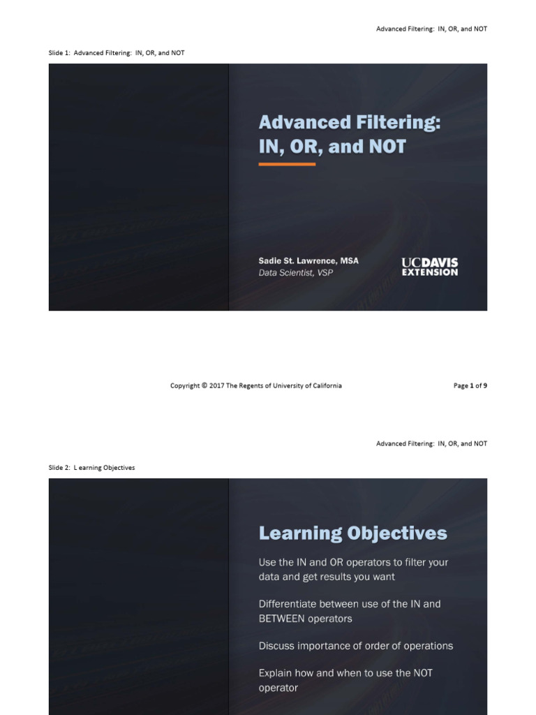 Adv Filtering | PDF | University Of California | Universities And Colleges