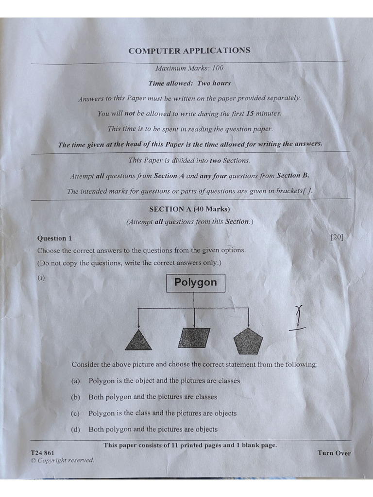 Icse 2024 Computer Applications Board Paper | PDF
