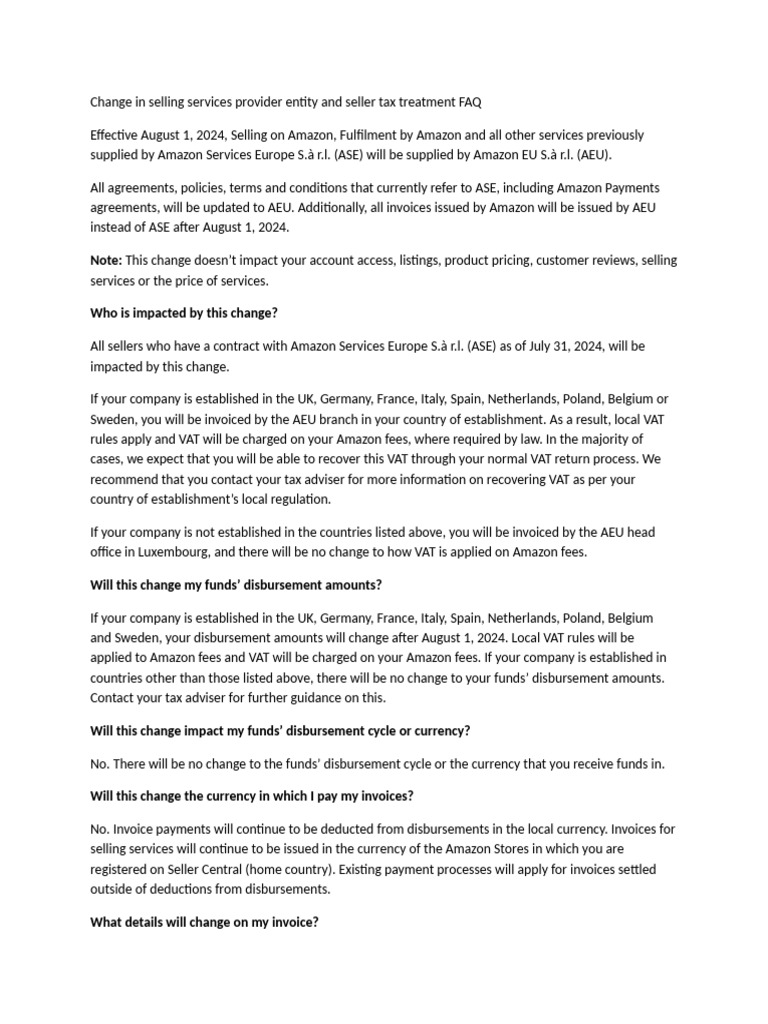 Change in Selling Services Provider Entity and Seller Tax Treatment FAQ ... Change in Selling Services Provider Entity and Seller Tax Treatment FAQ ...