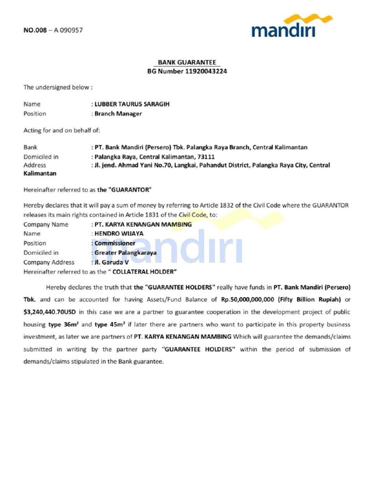 Bank Guarantee Letter | PDF