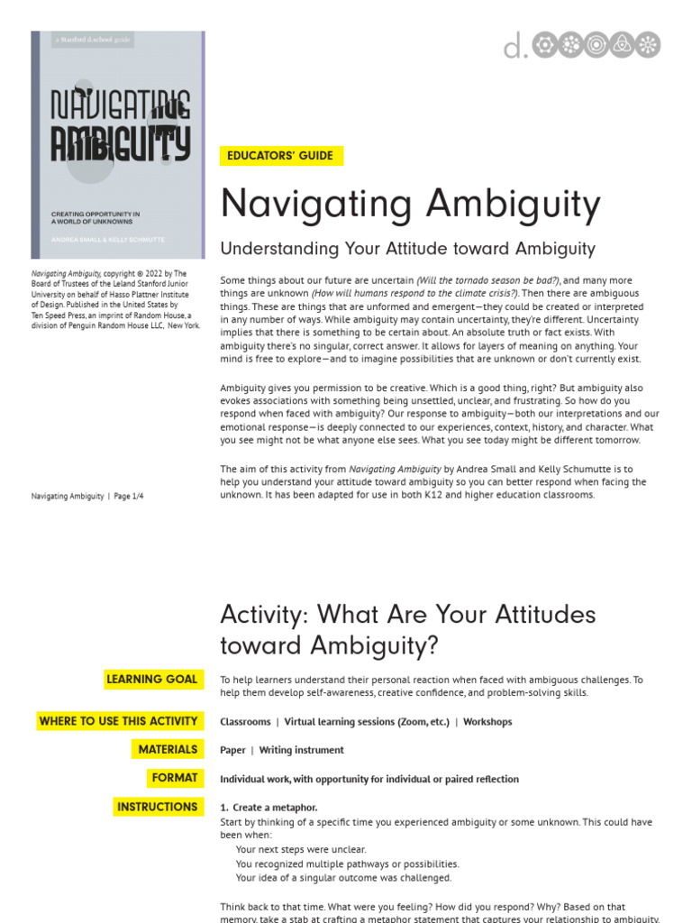 Navigating Ambiguity Educator Guide Pdf Learning Ambiguity