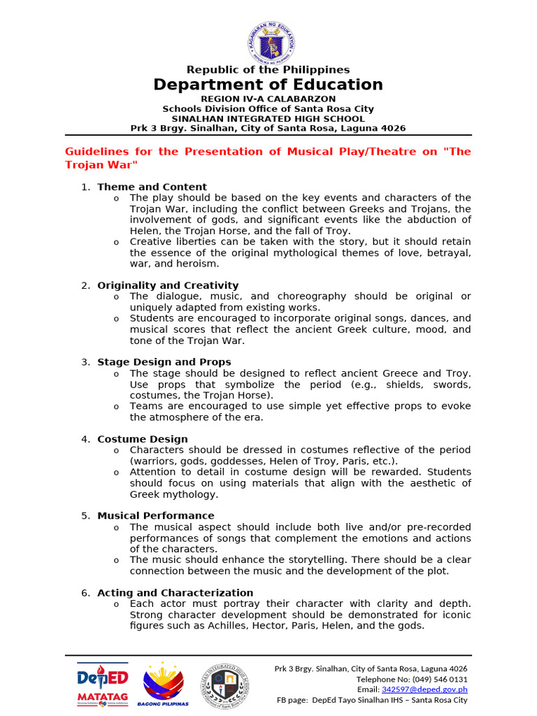 Final Output Guidelines For Musical Play | PDF | Helen Of Troy | Greek Mythology