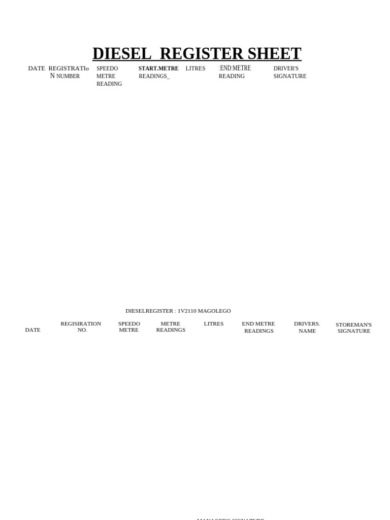 How To Compile Diesel Register Sheets | PDF | Agriculture ...