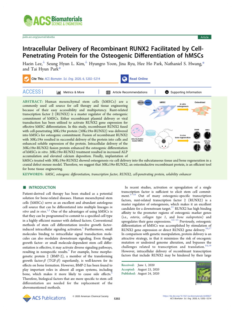 Intracellular Delivery of Recombinant RUNX2 Facilitated by Cell-Penetrating Protein For The ...