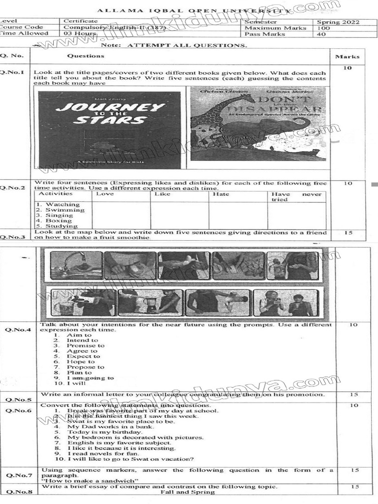 Past Papers 2022 AIOU Intermediate English Compulsory (I) 387 ...