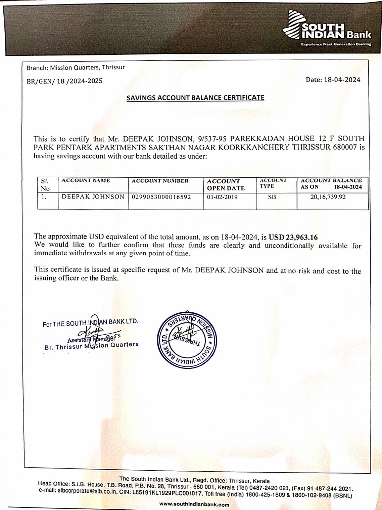 Balance Certificate | PDF