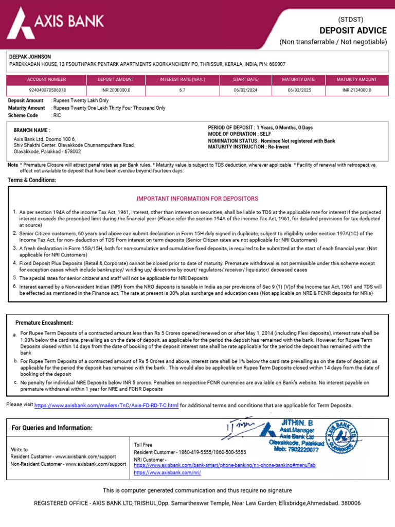 Deepak Johnson - FD Advice | PDF | Taxes | Personal Finance