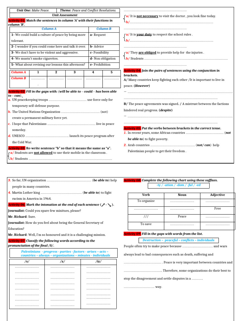 Unit Assessment: Make Peace Strategies | PDF | Peace | Adjective