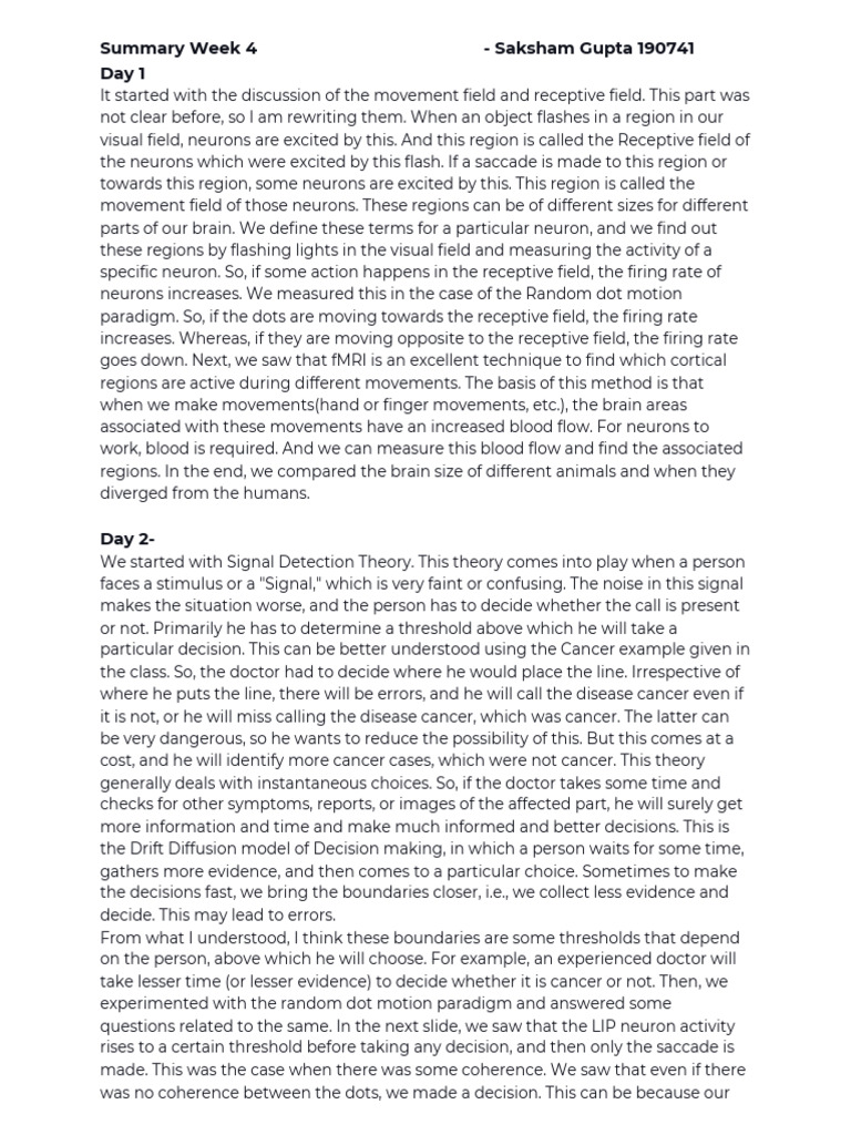 190741_Summary_Week4 (1) | PDF | Brain | Neuroscience