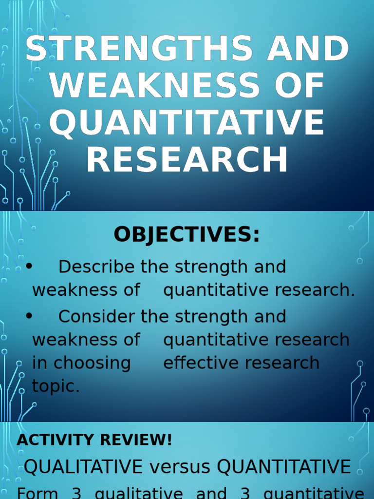 Strengths and Weakness of Quantitative Research | PDF