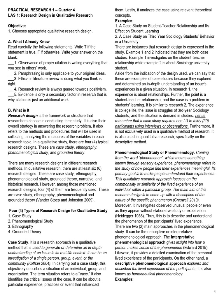 PRACTICAL RESEARCH 1 Q4 Week 1 | PDF | Qualitative Research | Ethnography