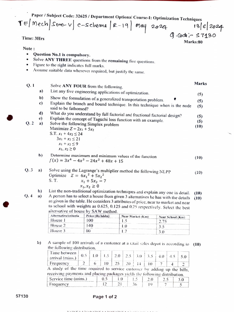 OT UNIV QP 4 papers | PDF | Mathematical Optimization | Linear Programming