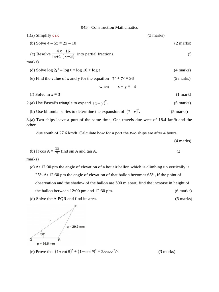 Construction Mathematics Exercises | PDF | Area | Geometry